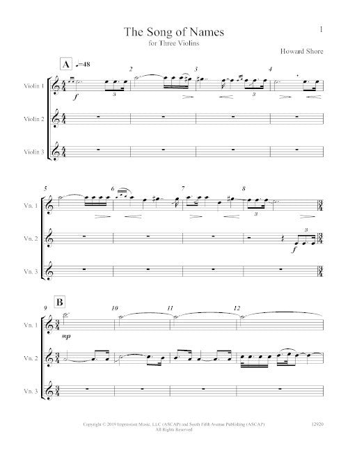 The Song of Names for Three Violins